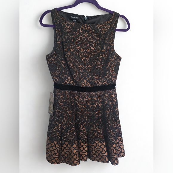 bebe | Dresses | Bebe Black And Tan Fit And Flare Mini Dress | Poshmark